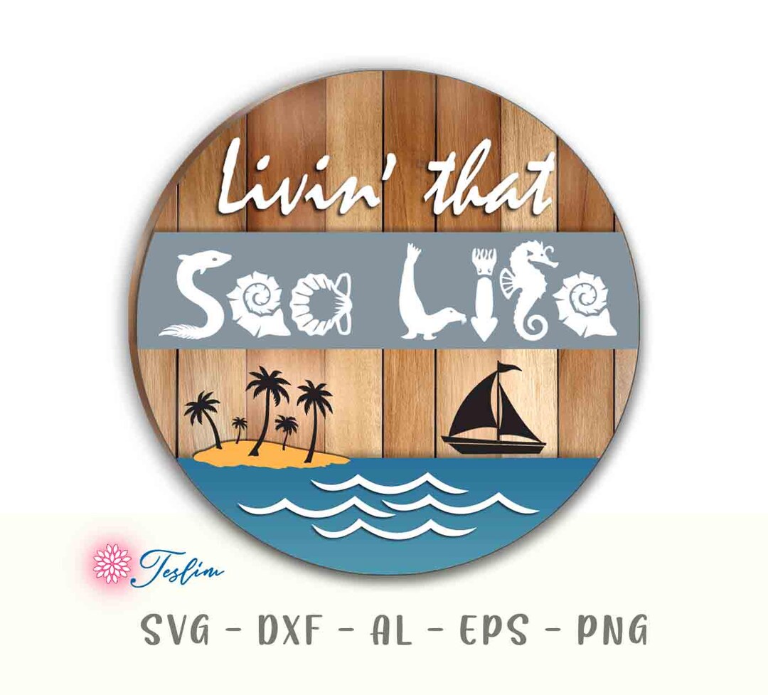 Sea Life Door Hanger SVG, Wood Round Sign Cut File, Beach SVG ...