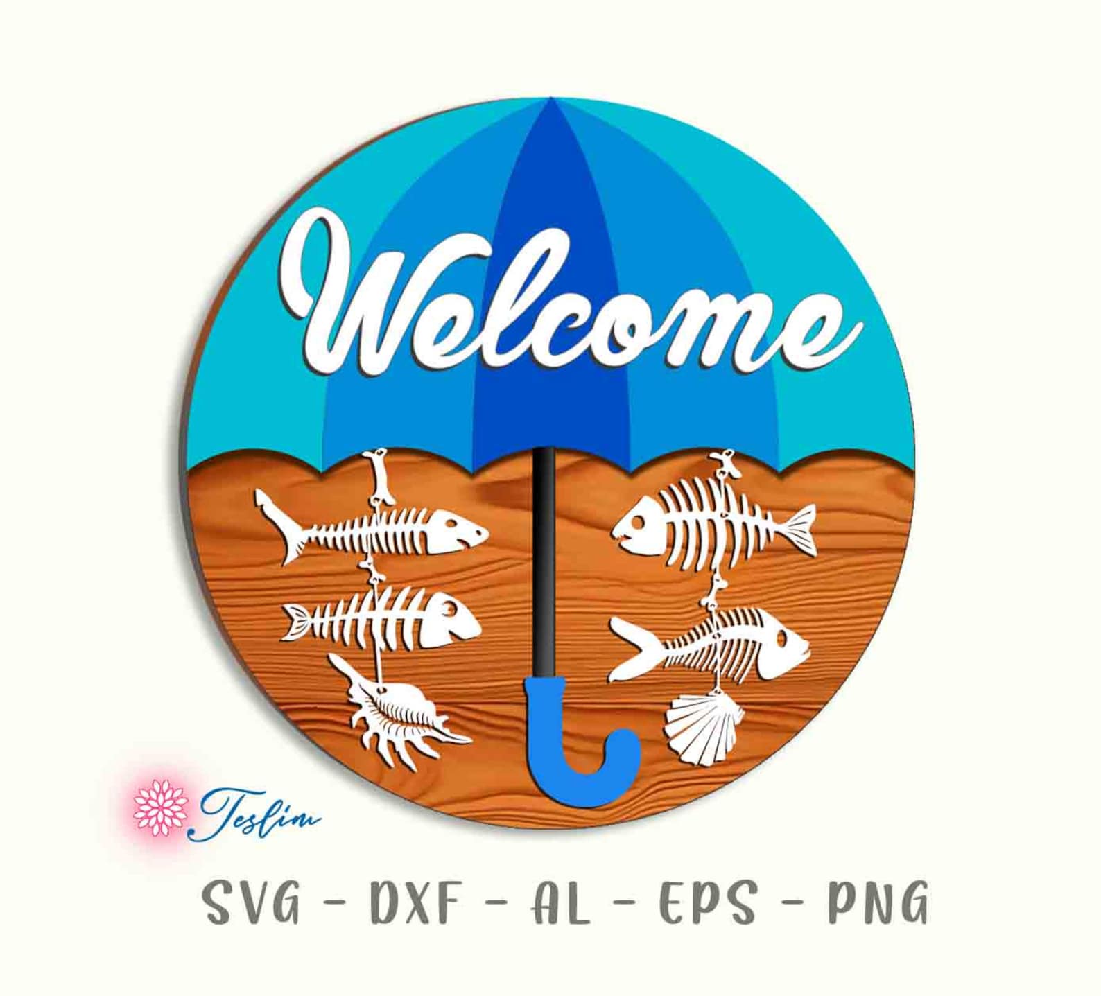 Fish Bone Round Door Hanger Svg, Fishbone Svg, Fish Skeleton Svg ...