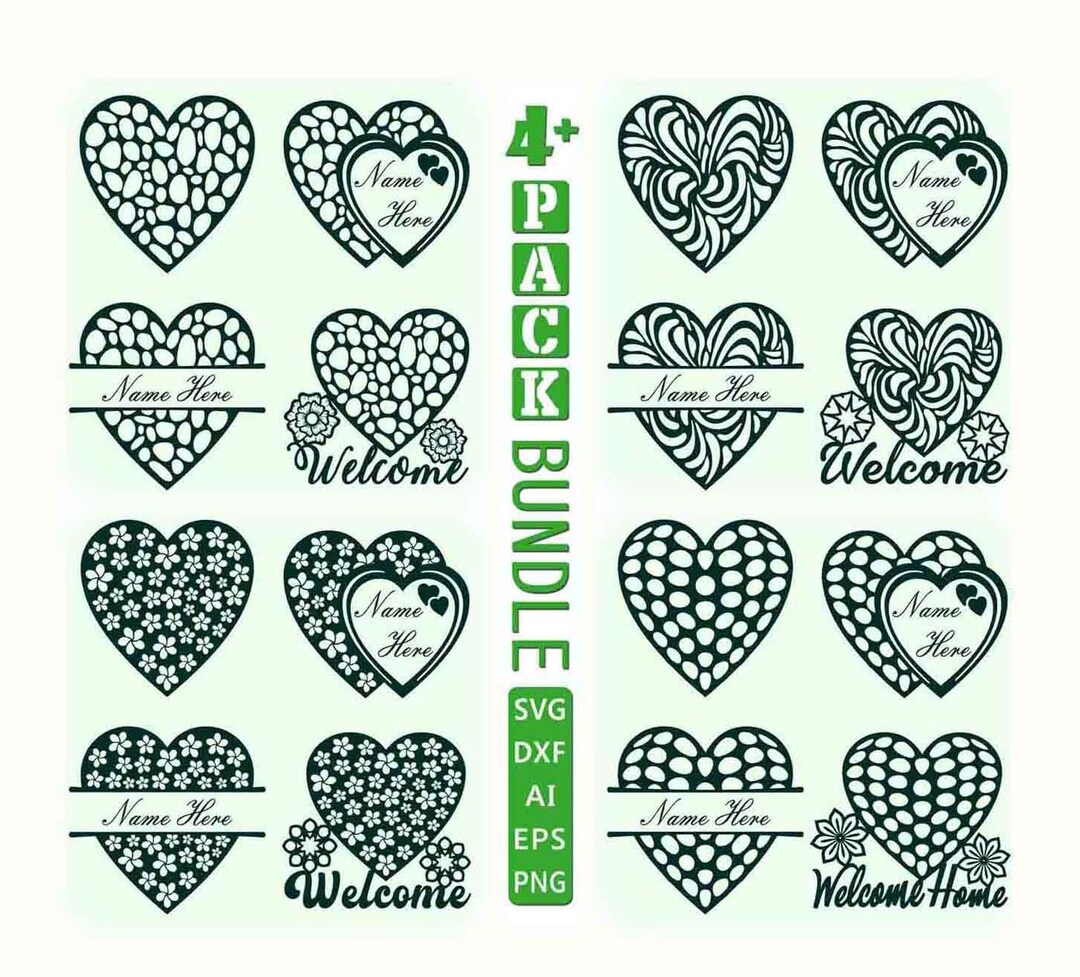 Heart Svg Bundle, Split Heart, Split Heart Monogram, Heart Wall Art ...