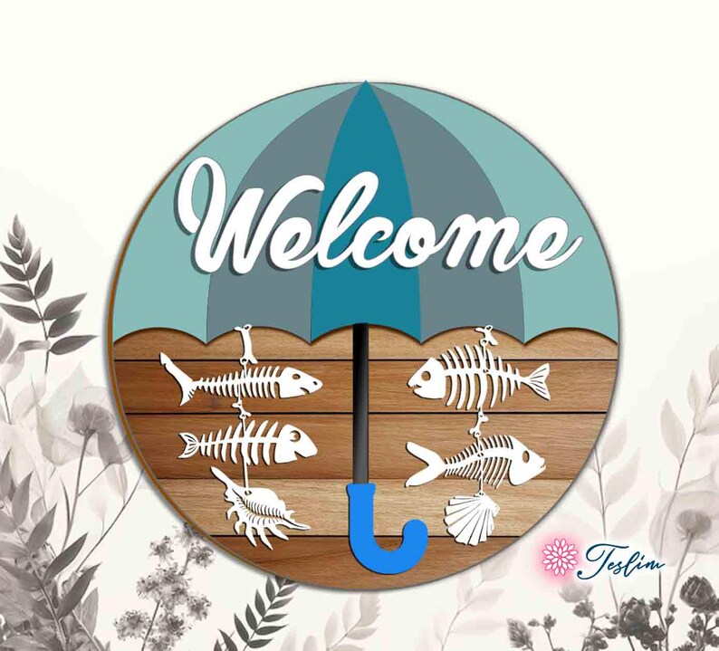 Fish Bone Round Door Hanger Svg, Fishbone Svg, Fish Skeleton Svg ...