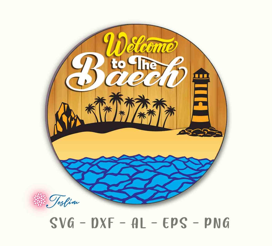 Welcome Beach Door Hanger SVG, Laser Cut Files, Turtle SVG, Beach SVG ...