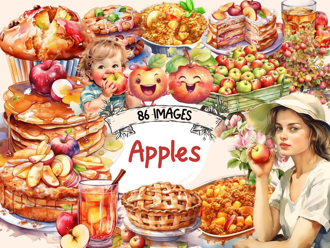 Apples Watercolor Clipart Bundle - 86 PNG Images of Refreshing Summer ...