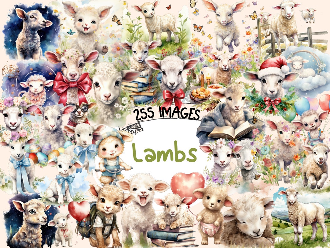 Lambs Watercolor Clipart Bundle - 255 PNG Sweet Cute Lamb Images ...