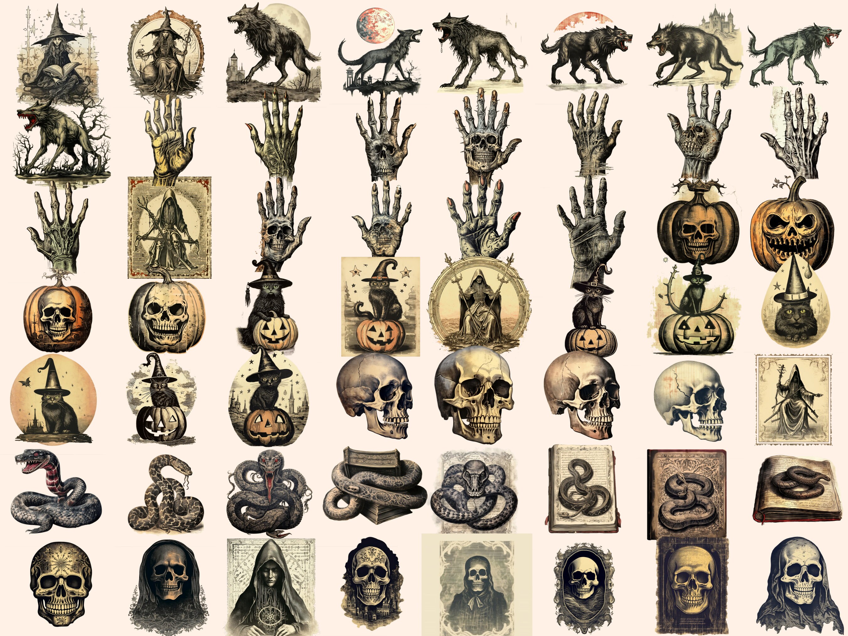 Vintage Halloween Clipart Bundle: 386 Retro PNG Images (digital ...