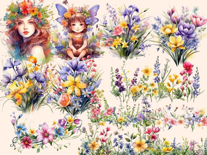 Springtime Flowers Watercolor Clipart Bundle 115 PNG Flower - Etsy