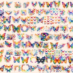 Rainbow Butterflies Watercolor Clipart Bundle: 461 PNG Images (digital ...