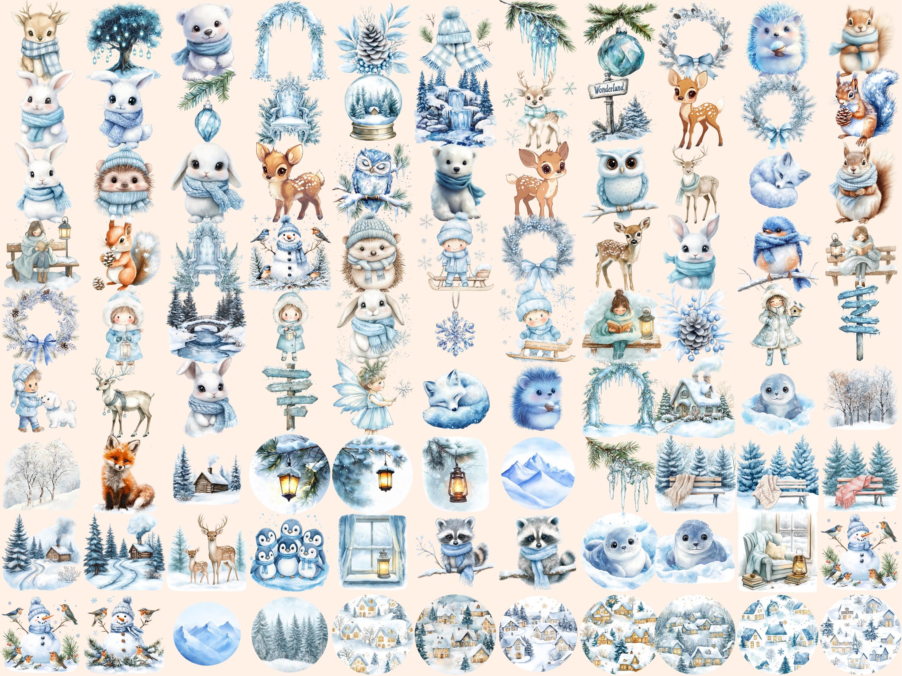 Watercolor Winter Wonderland Clipart: Snowy Woodland PNG Bundle ...