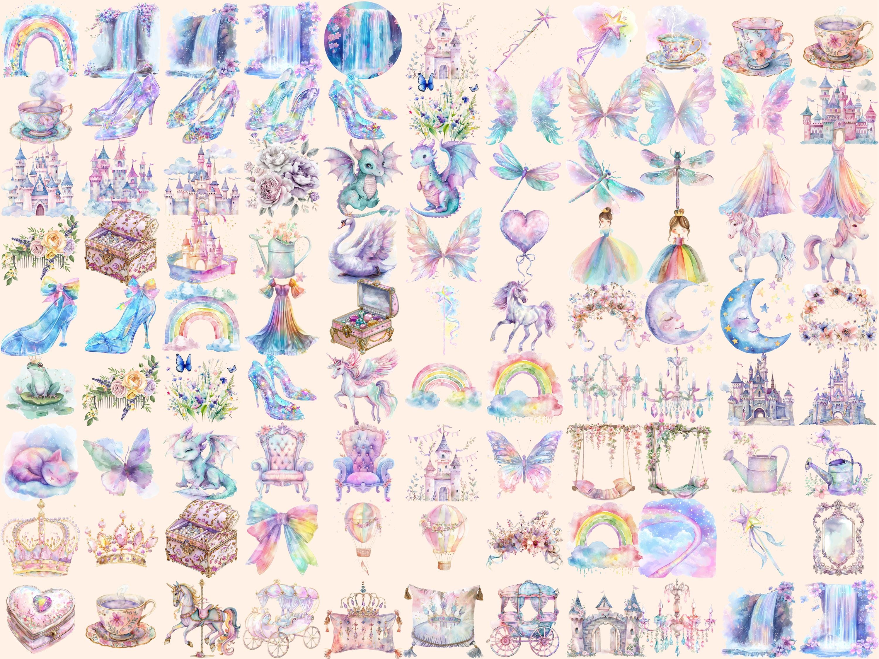 Rainbow Princess Watercolor Clipart Bundle: 228 Fairytale Graphics ...