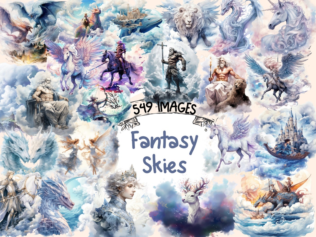 Fantasy Skies Watercolor Clipart Bundle 549 PNG Mythical Sky Images ...