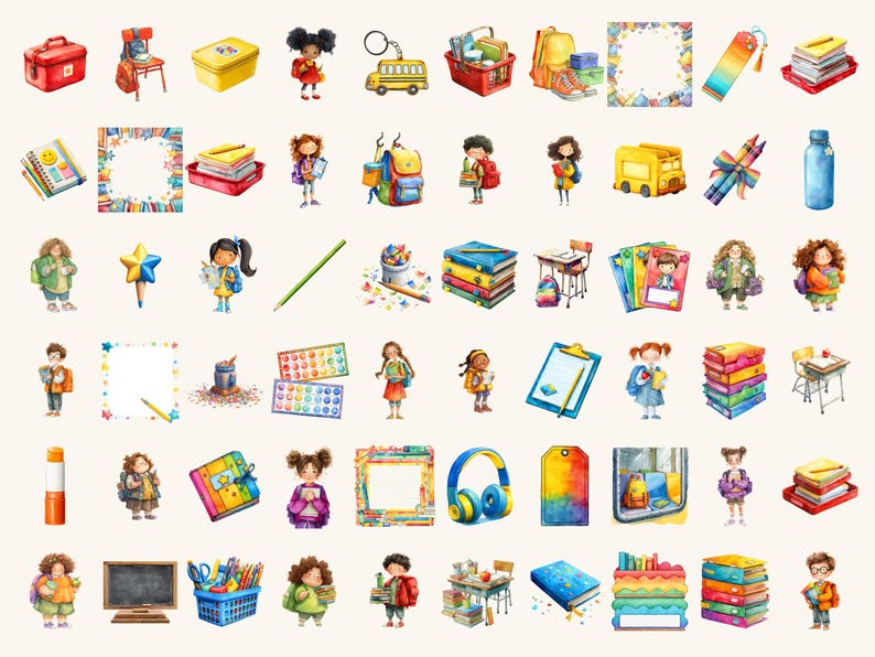Back to School Watercolor Clipart | 743 PNG Graphics | 4096px | 300 DPI ...