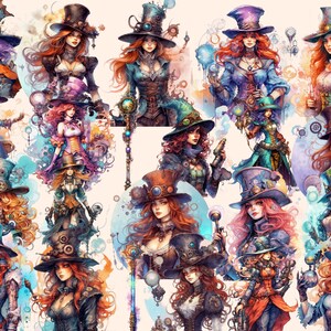 Steampunk Witches Watercolor Clipart Bundle - 108 PNG Fairytale Images ...