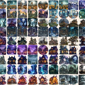 Halloween Landscapes Watercolor Clipart Bundle - 285 PNG Spooky Scenic ...