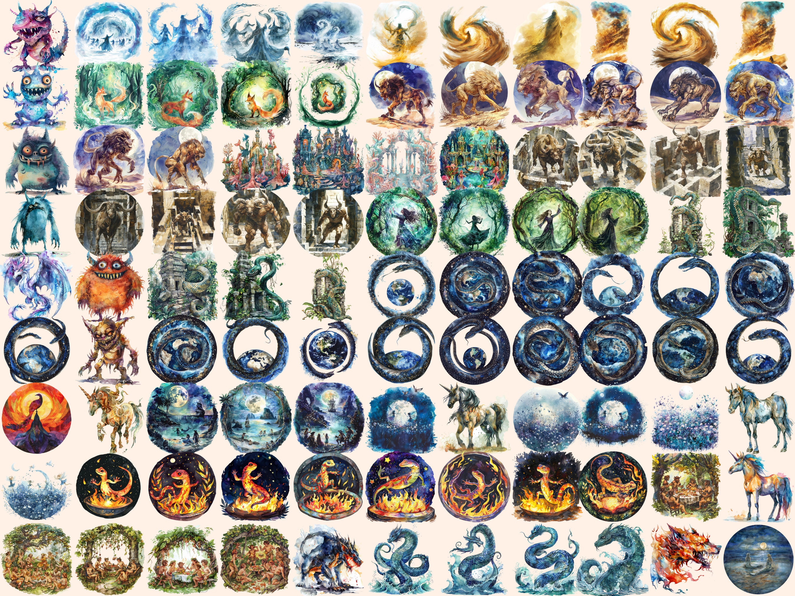 Watercolor Mythical Creatures Clipart Bundle: 728 Fantasy PNG Images ...