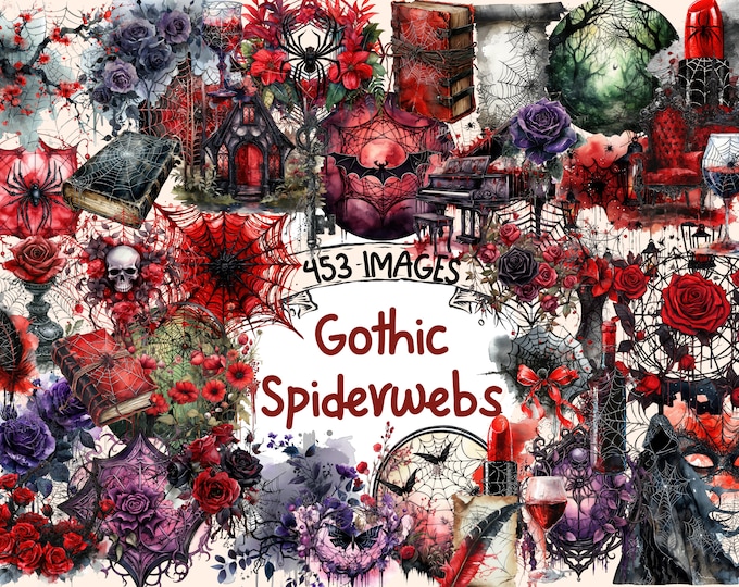 Gothic Spiderwebs Clipart Bundle: 453 PNG Dark Web Designs (digital ...