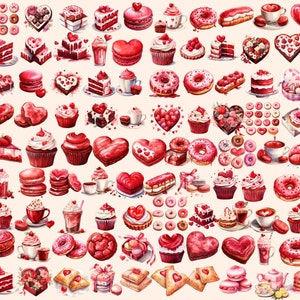 St. Valentine's Day Desserts Watercolor Clipart Bundle 523 PNG Romantic ...
