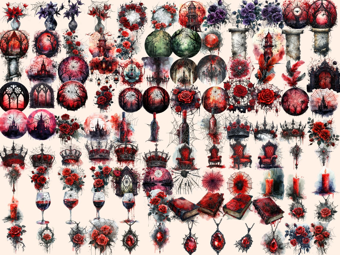 Gothic Spiderwebs Clipart Bundle: 453 PNG Dark Web Designs (digital ...