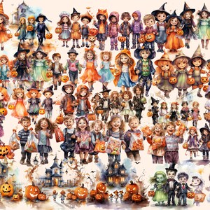 Watercolor Halloween Clipart Bundle: Trick or Treat Kids (217 PNG ...