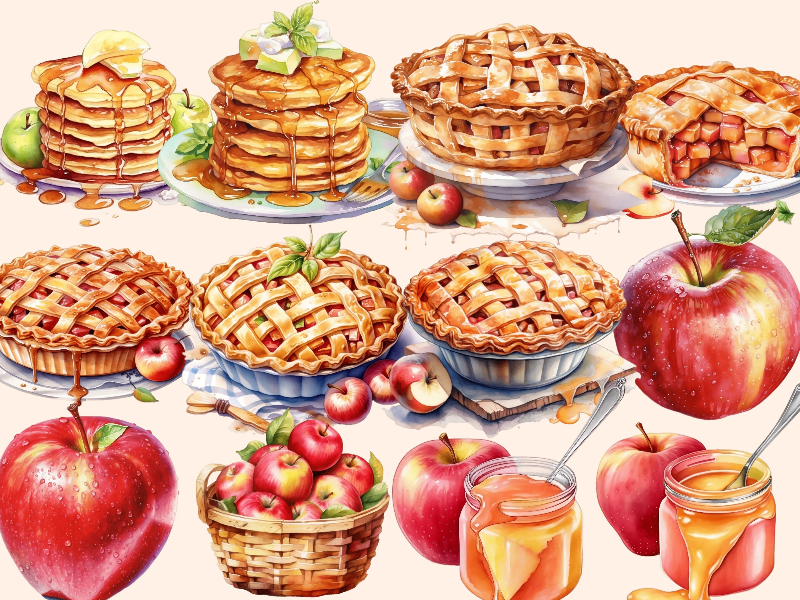 Apples Watercolor Clipart Bundle 86 PNG Images of Refreshing - Etsy