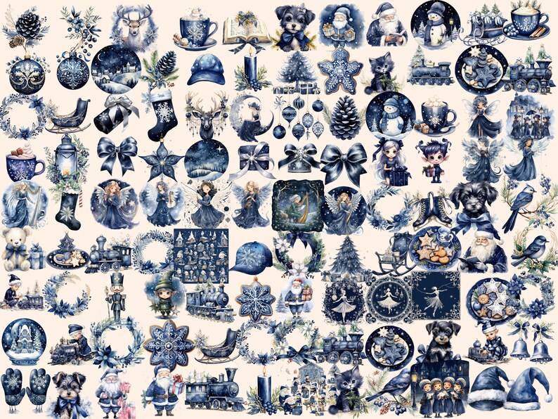 Navy Christmas Clipart Bundle: 338 Festive Watercolor PNG Images ...