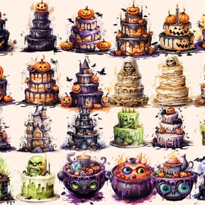 Halloween Cakes Watercolor Clipart: 132 Spooky Dessert PNG Images ...