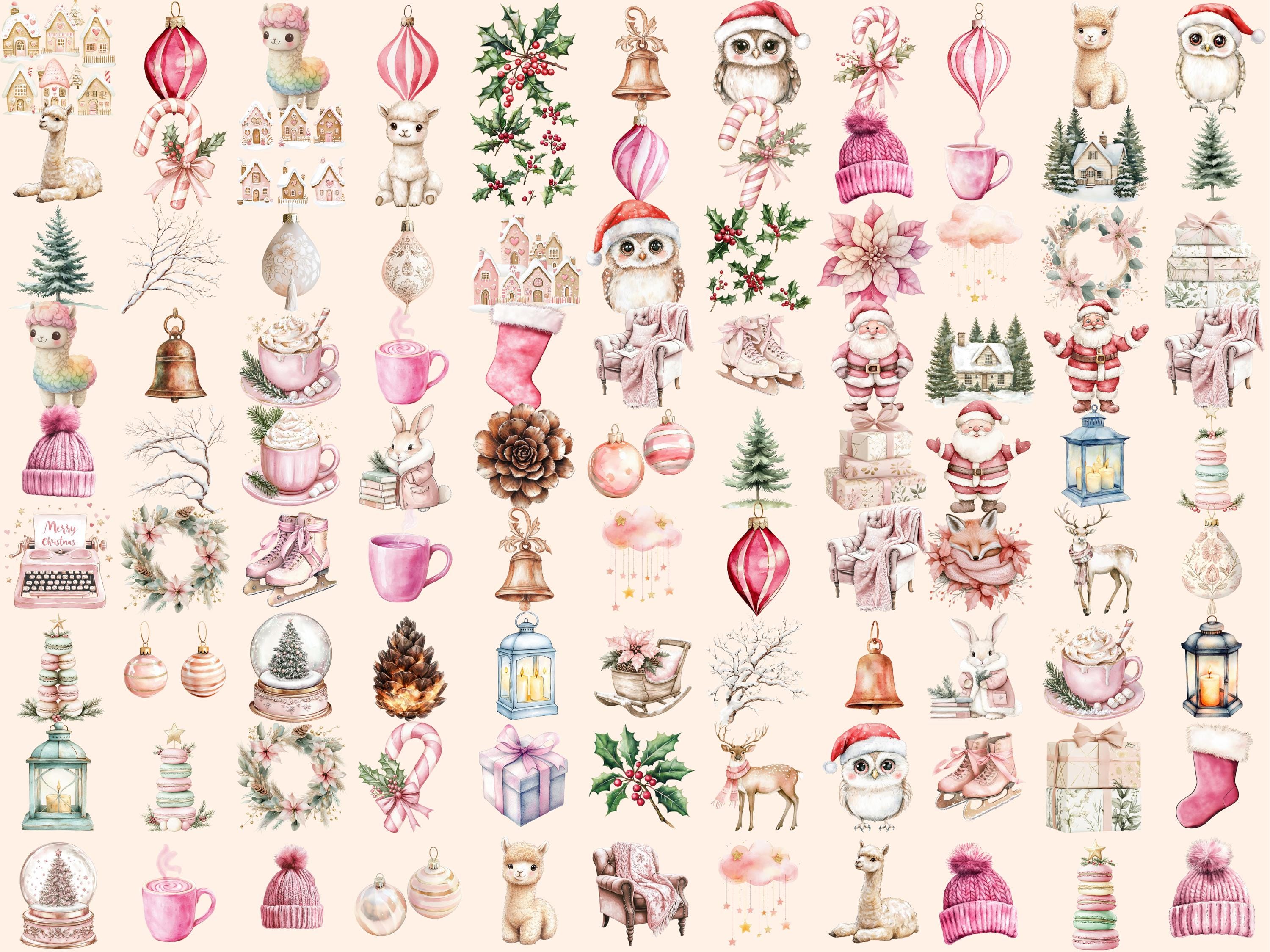 Boho Blush Christmas Watercolor Clipart: 128 Festive PNG Images ...