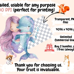 Little Mermaids Watercolor Clipart Bundle - 327 PNG Adorable Mermaid ...