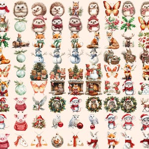 Christmas Woodland Watercolor Clipart Bundle - 859 PNG Festive Forest ...