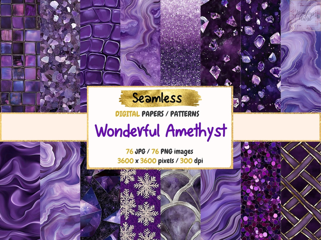 Amethyst Gemstone Digital Paper: Seamless Purple Textures (commercial ...