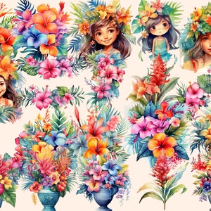 Tropical Flowers Watercolor Clipart Bundle - 123 PNG Flower Images ...