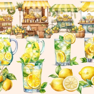 Lemons Watercolor Clipart Bundle - 77 PNG Images of Refreshing Summer ...