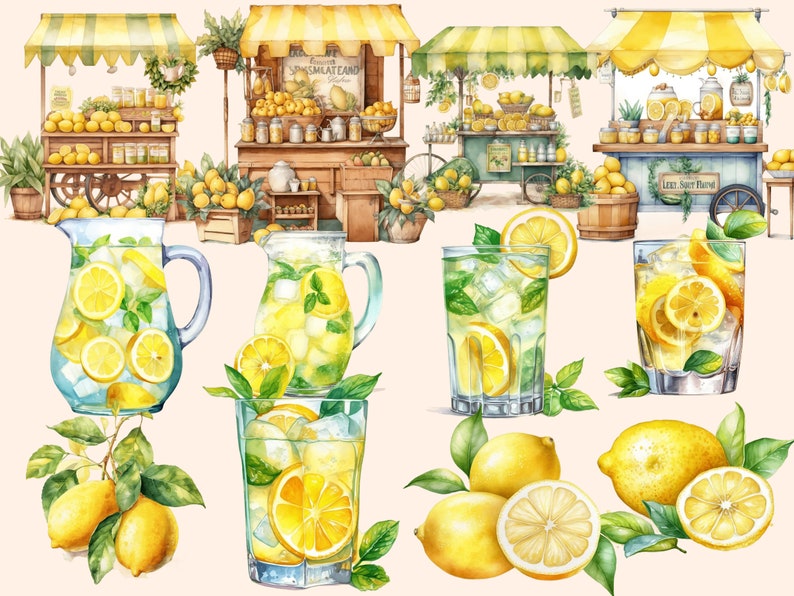 Lemons Watercolor Clipart Bundle 77 PNG Images of Refreshing - Etsy