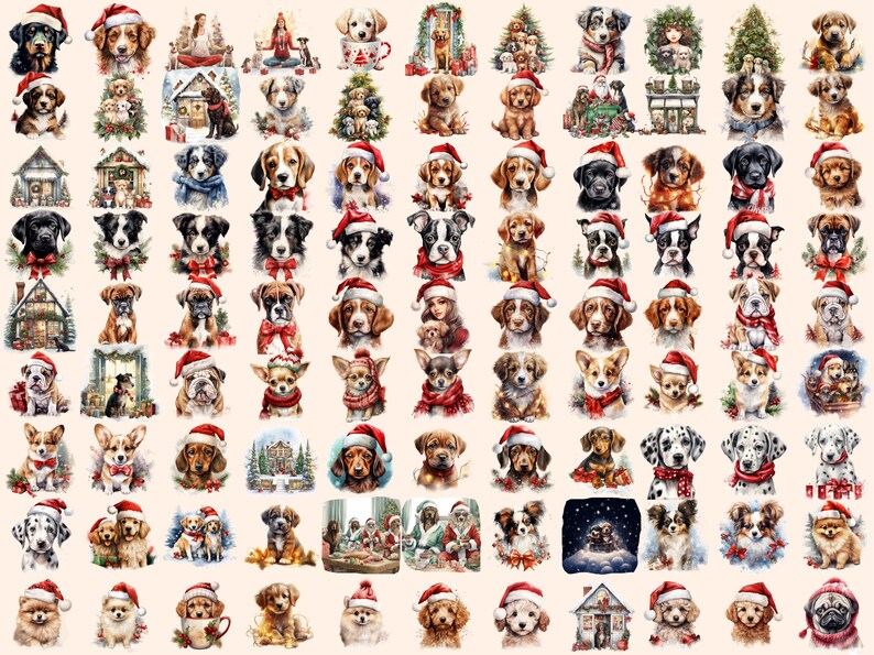 Christmas Dogs Watercolor Clipart Bundle: 434 Festive PNG Images ...