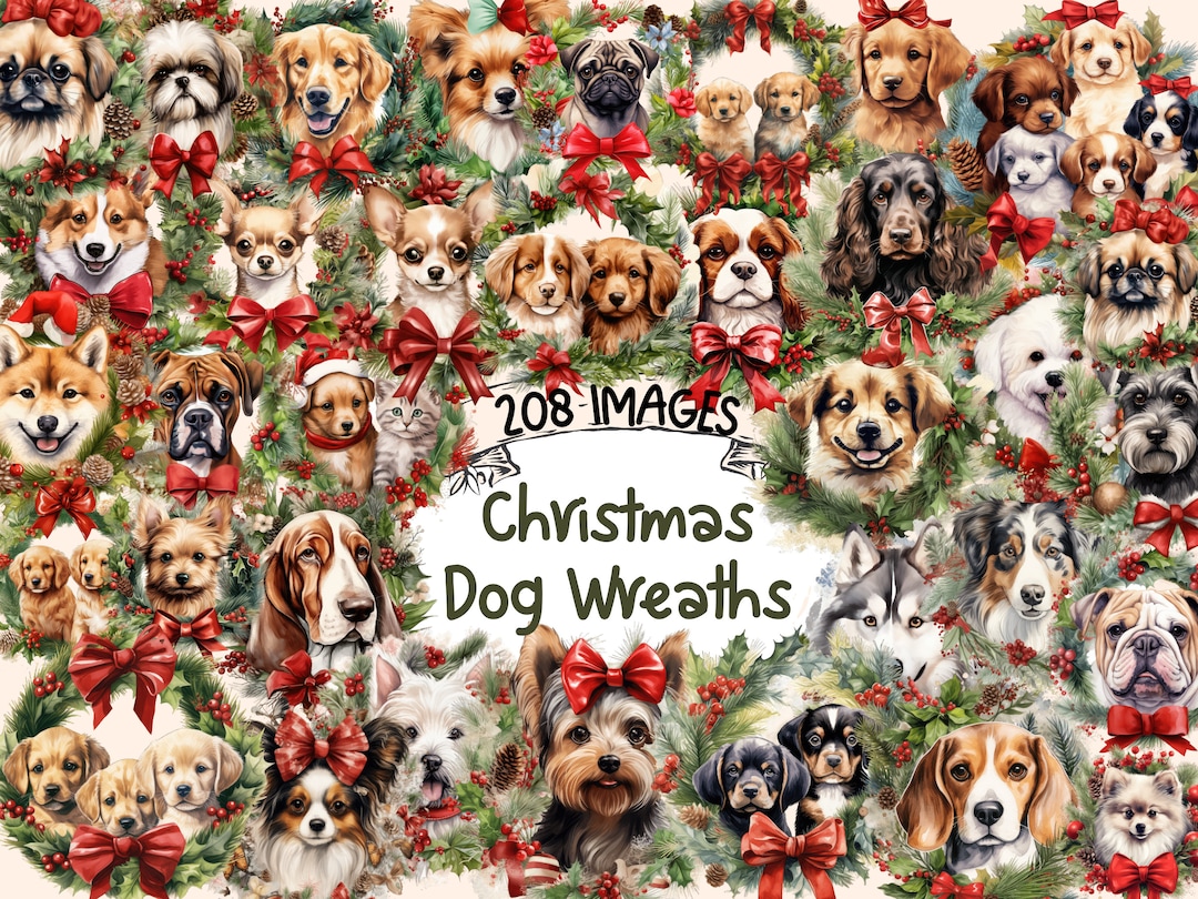 Christmas Dog Wreaths Watercolor Clipart Bundle (digital Download) - Etsy