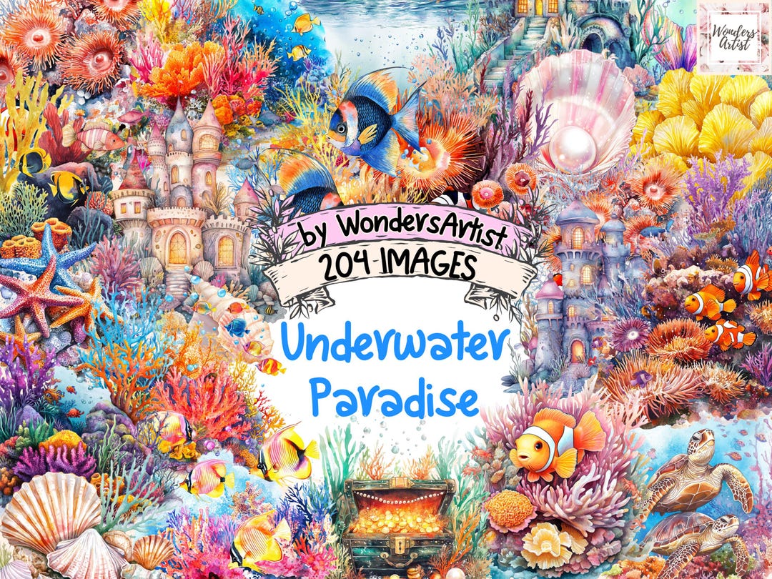 Underwater Paradise Watercolor Clipart Bundle 204 PNG Ocean Images ...