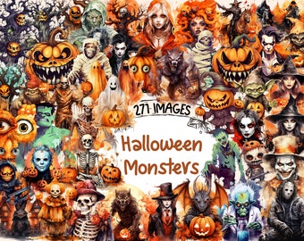 Creeepy Cute Monsters, Clipart Bundle 73 PNG Spooky Images, Cute ...