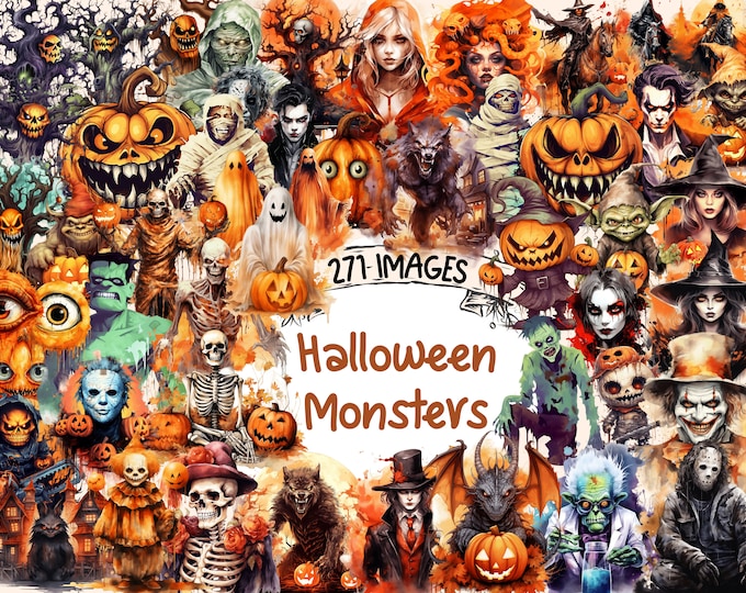 Cute Halloween Monster Clipart Files for Instant Download, Halloween ...