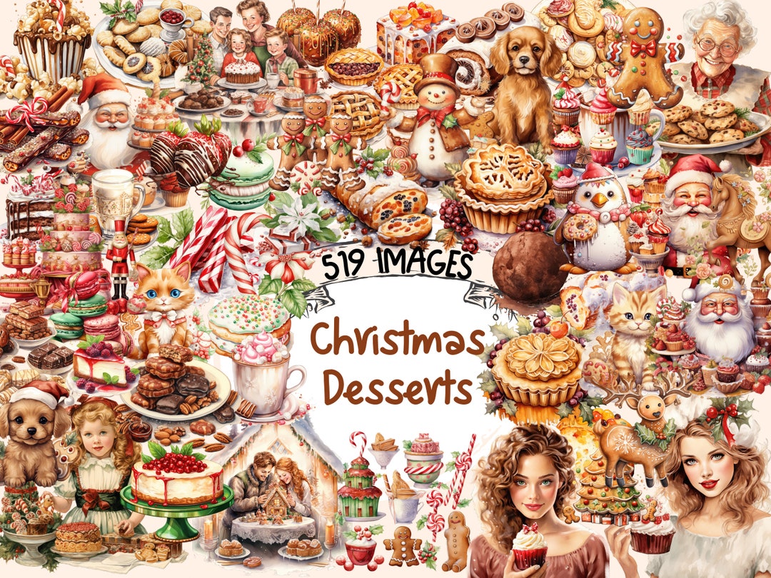 Christmas Desserts Watercolor Clipart: 519 Festive PNG Images (digital ...