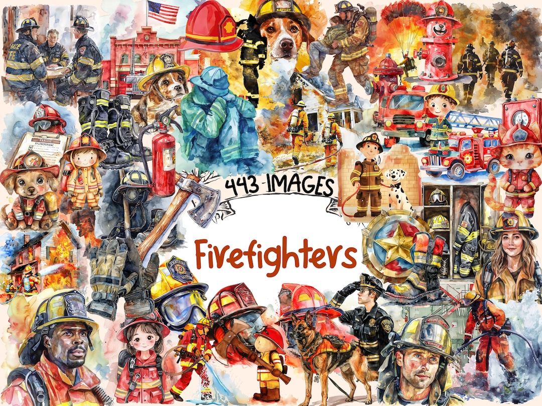 Firefighters Watercolor Clipart Bundle - 443 PNG Fireman Images ...