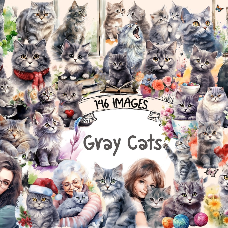 Grey Cat Art - Etsy