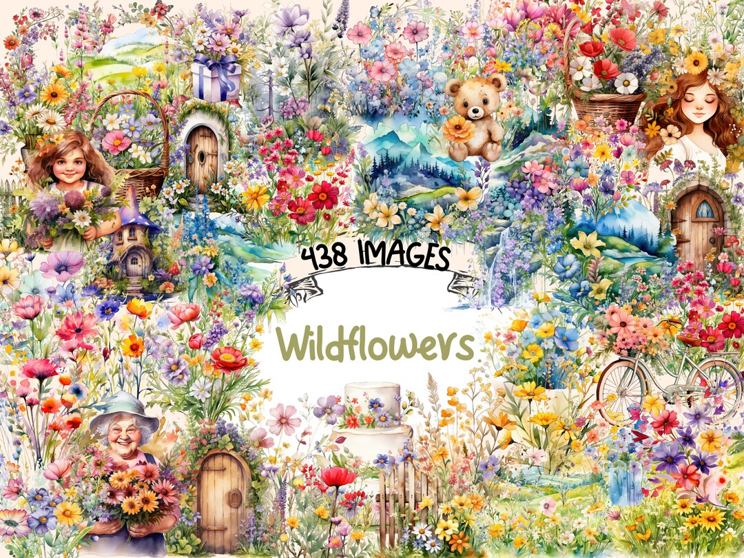 Wildflowers Watercolor Clipart Bundle - 438 PNG Springtime Wildflower ...