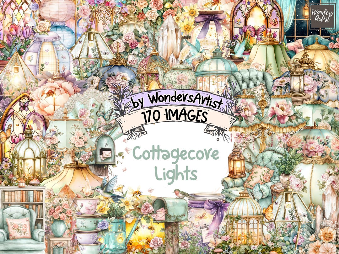 Cottagecore Lights Watercolor Clipart - 170 PNG Cozy Lantern Graphics ...