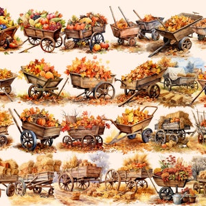 Fall Wheelbarrows Watercolor Clipart: Autumn Harvest Graphics (digital ...