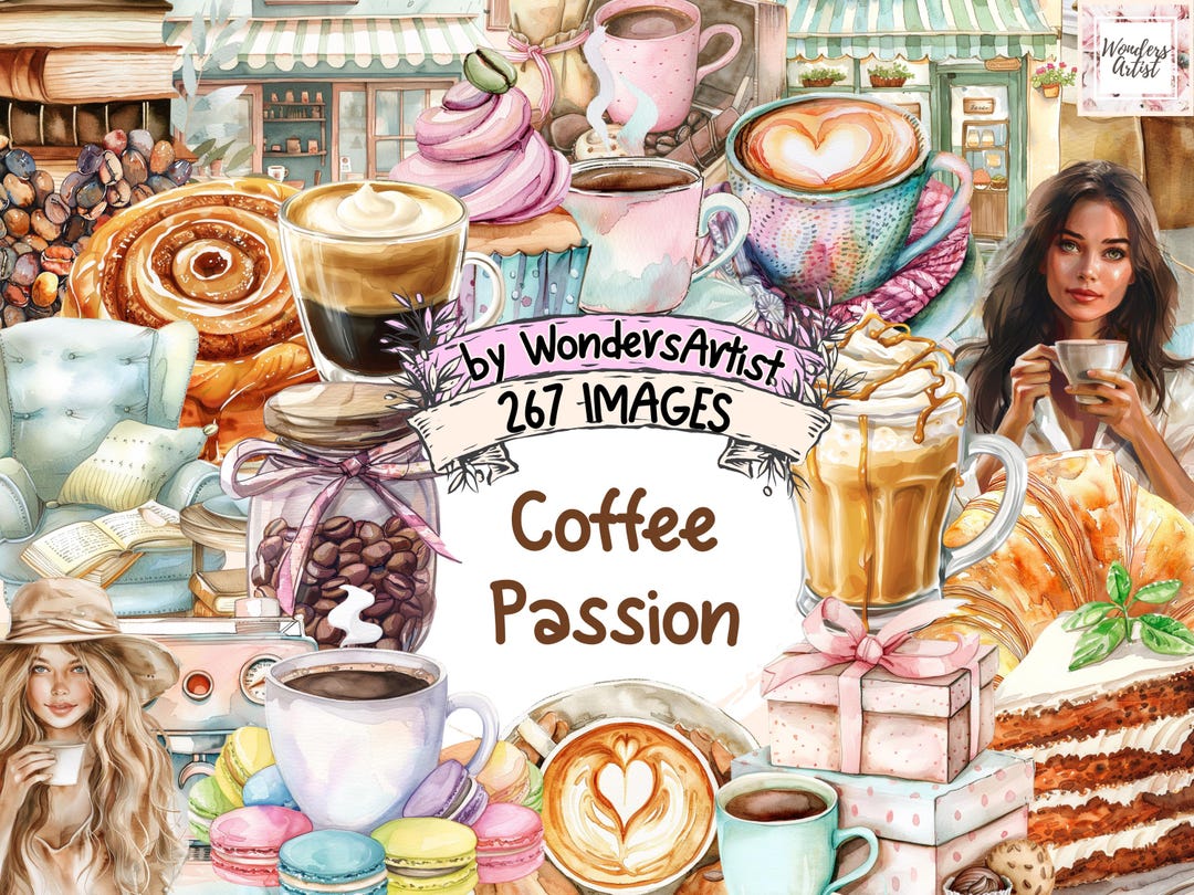 Watercolor Coffee Clipart Bundle: Aromatic Cafe PNG Images (digital ...