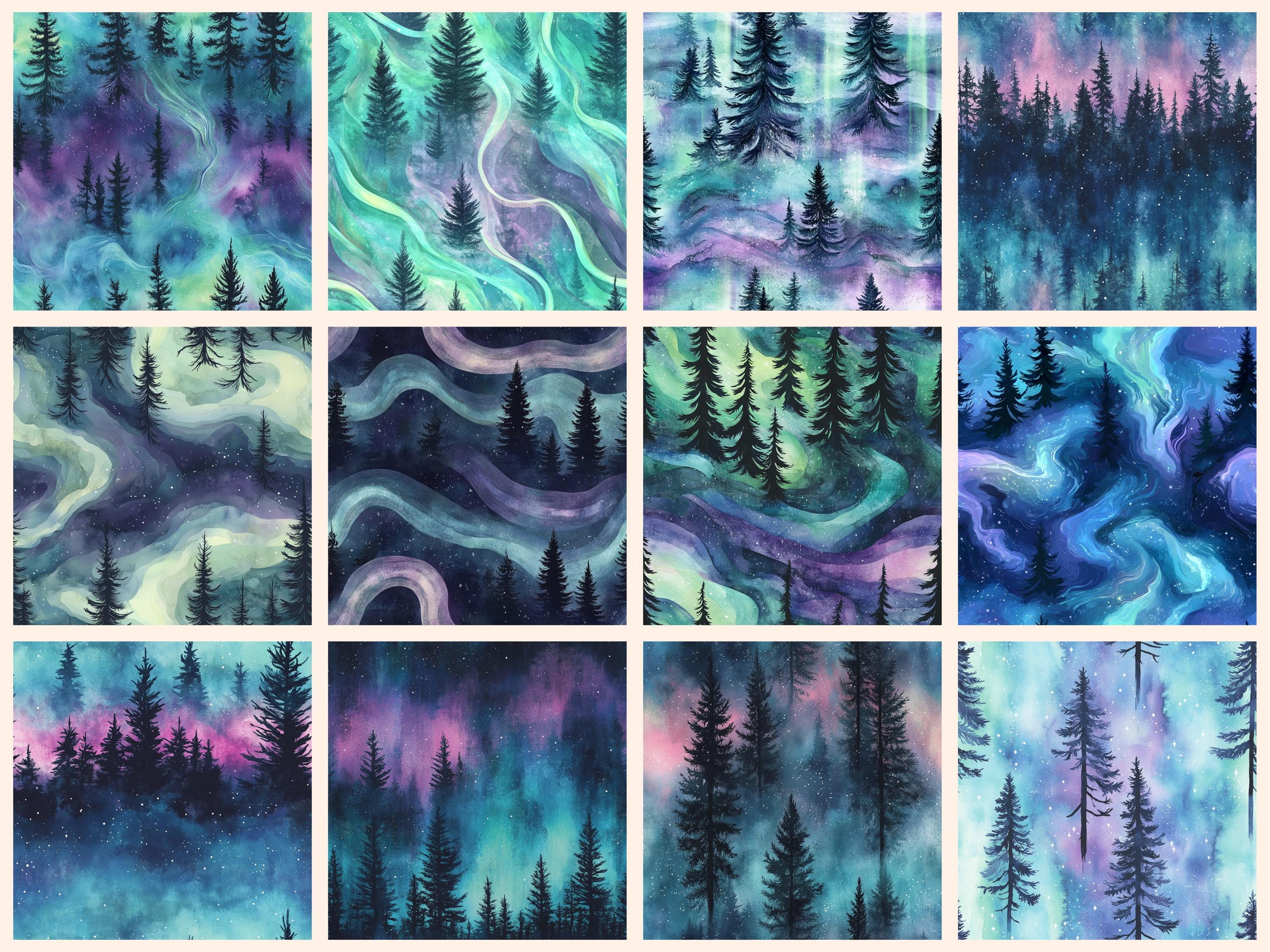 Northern Lights Digital Paper: Seamless Aurora Borealis Textures ...