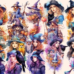 Witches Watercolor Clipart Bundle - 169 PNG Fairytale Witch Images ...