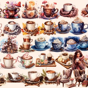 Hot Chocolate Watercolor Clipart Bundle - 384 PNG Hot Cocoa Images ...