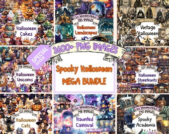 3600+ Spooky Halloween Clipart Bundle: Vintage Haunted PNG Graphics ...