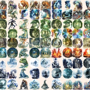 Mythical Creatures Watercolor Clipart Bundle - 728 PNG Legendary Images ...