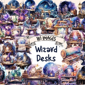 Wizard Desks Watercolor Clipart Bundle - 181 PNG Magical Images ...