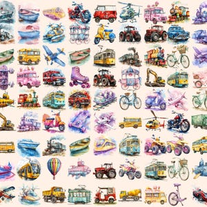 Transportation Watercolor Clipart Bundle: 415 Vehicle PNG Images ...